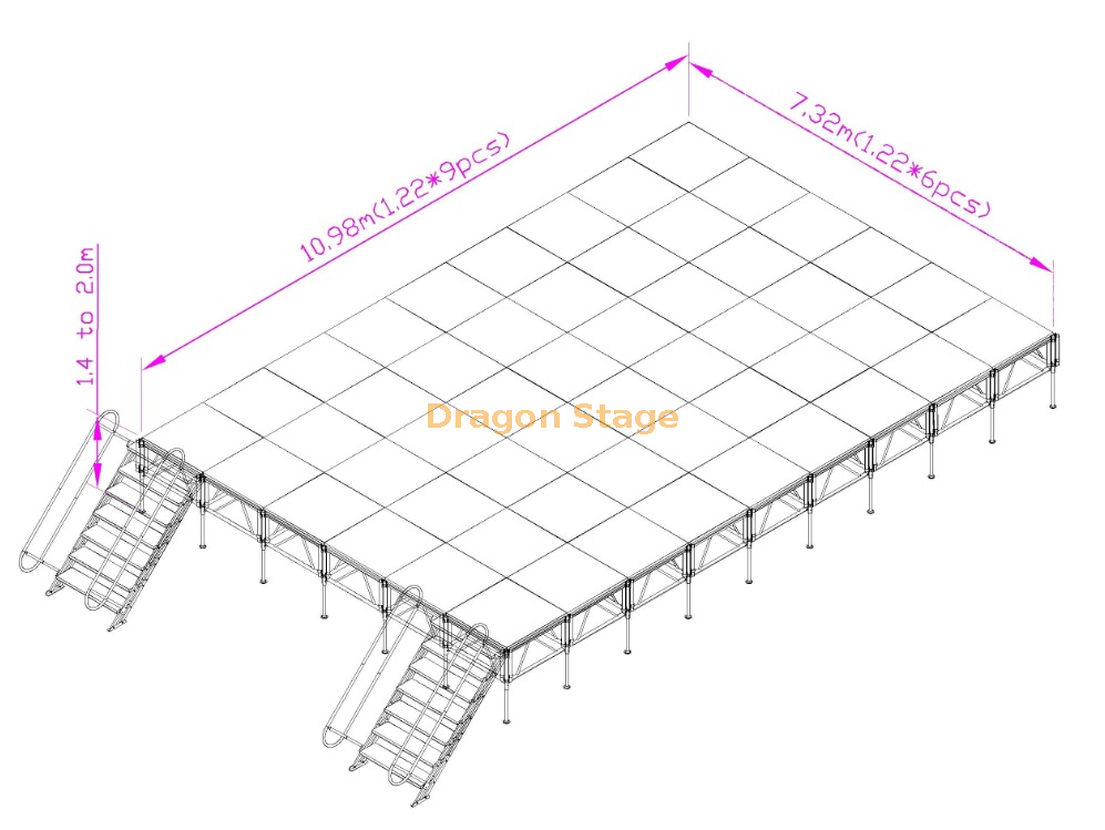Custom Portable Adjustable Outdoor Stage Platform 10.98x7.32m Height 1. ...