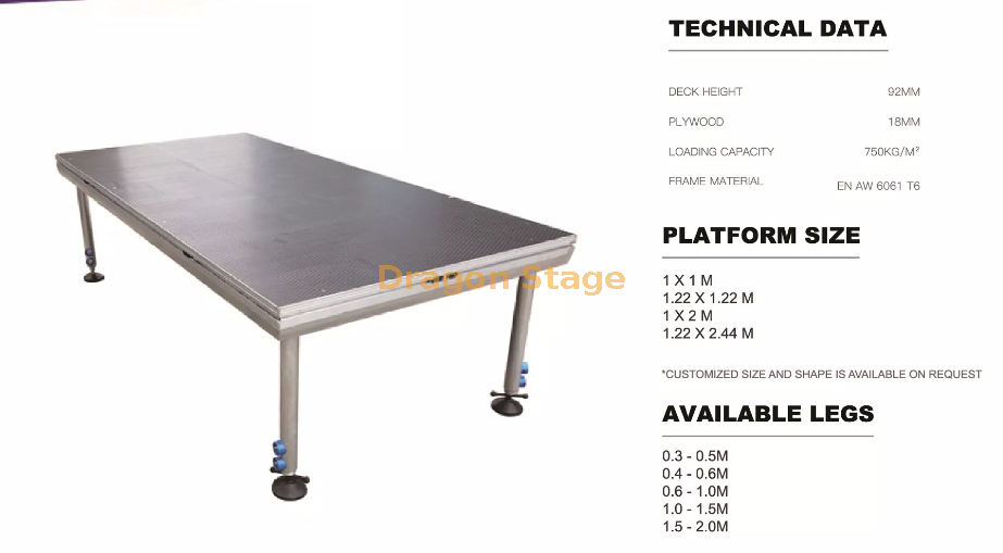 Aluminum Easy Set Pallet Stage Quick Stage for Event with 4 Legs 1x2m ...
